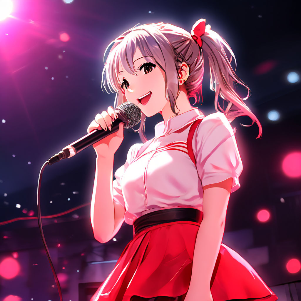 A white-skinned female idol with pigtails and a red midi ski... by 徐葦岑 - Playground