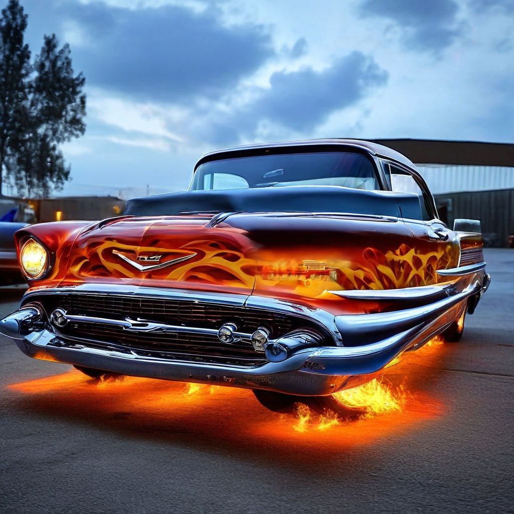 1957 chevy with flames on the side by Steven Sear - Playground