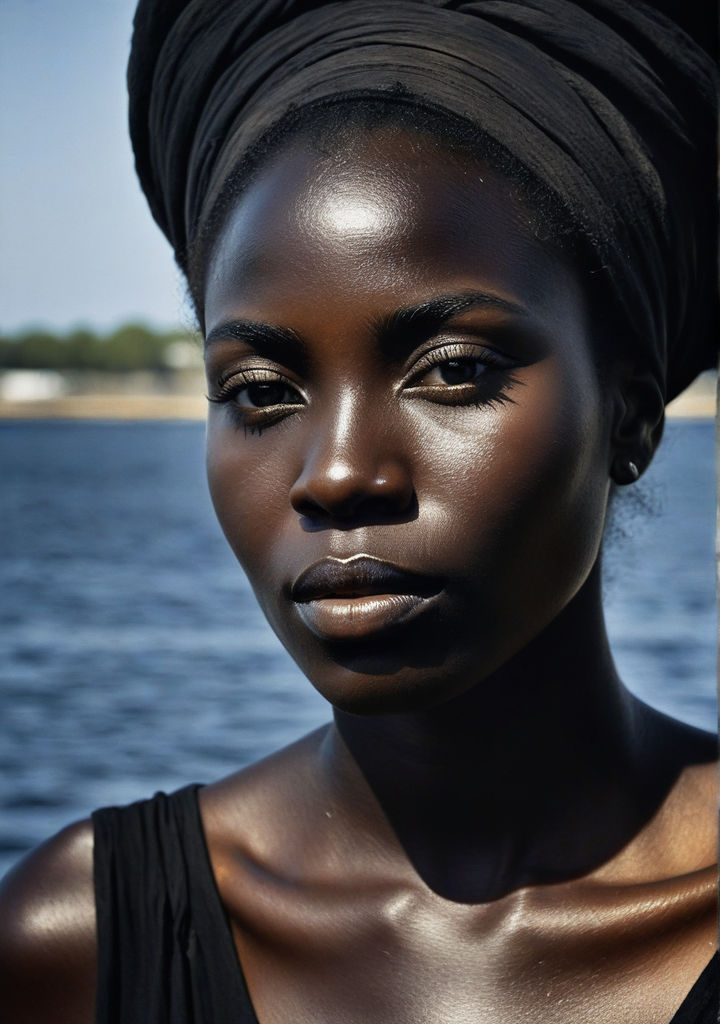 Black African woman portrayed in stark contrast with black p... by ...