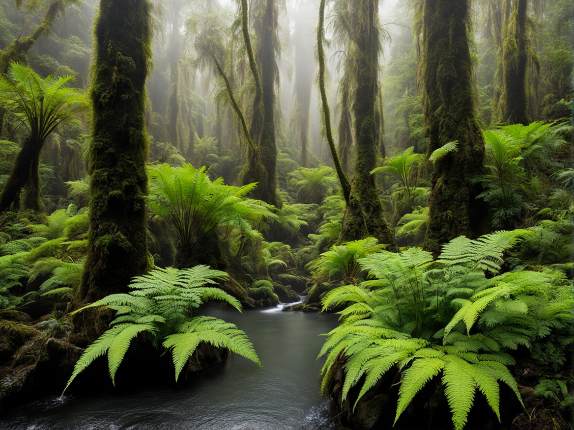 Swampy and misty Coal forest of tree ferns and lycopod trees by ...