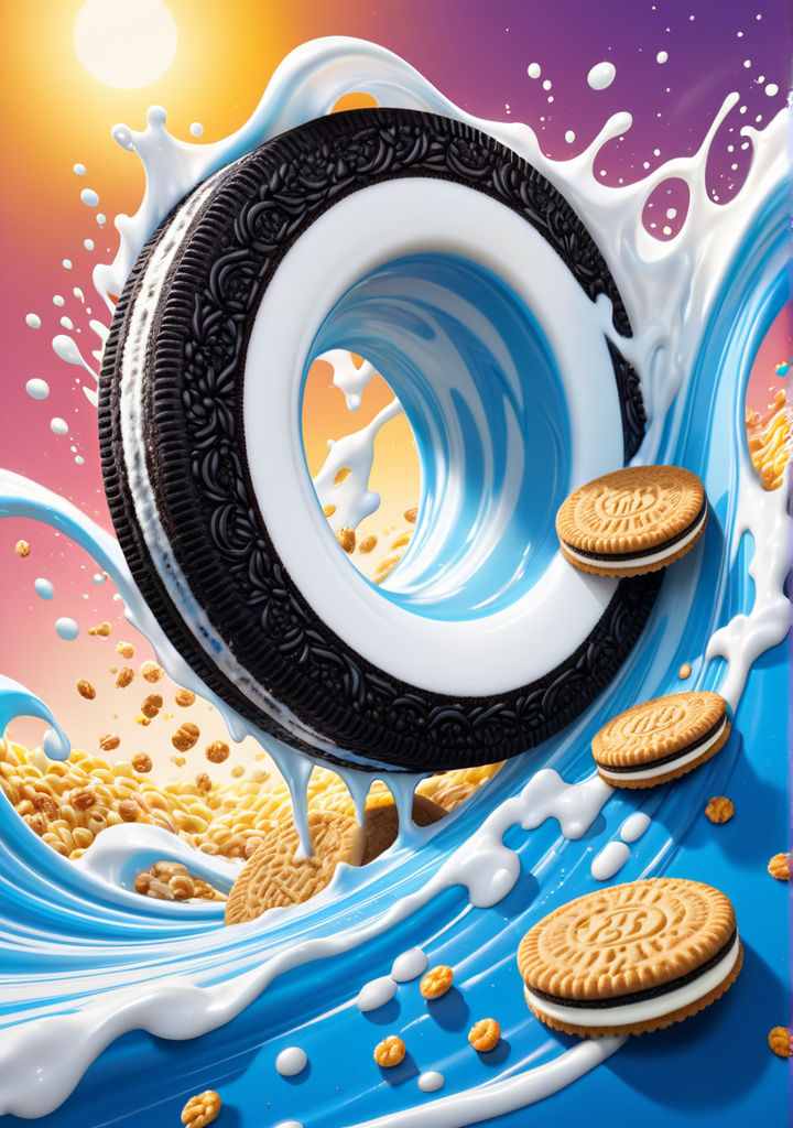 Oreo surfing a milk wave in a sea of cereal by 꼼냥 - Playground