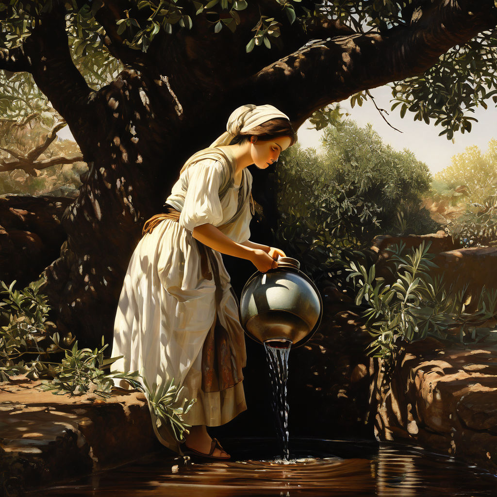 A white woman fetching water from a well underneath a tree by Despair ...