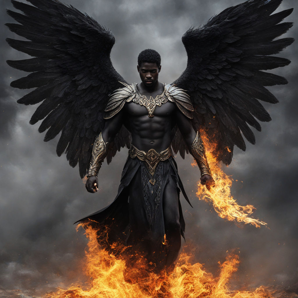 A black angel with fire emerging from his wings by Rasha Al Kayal ...