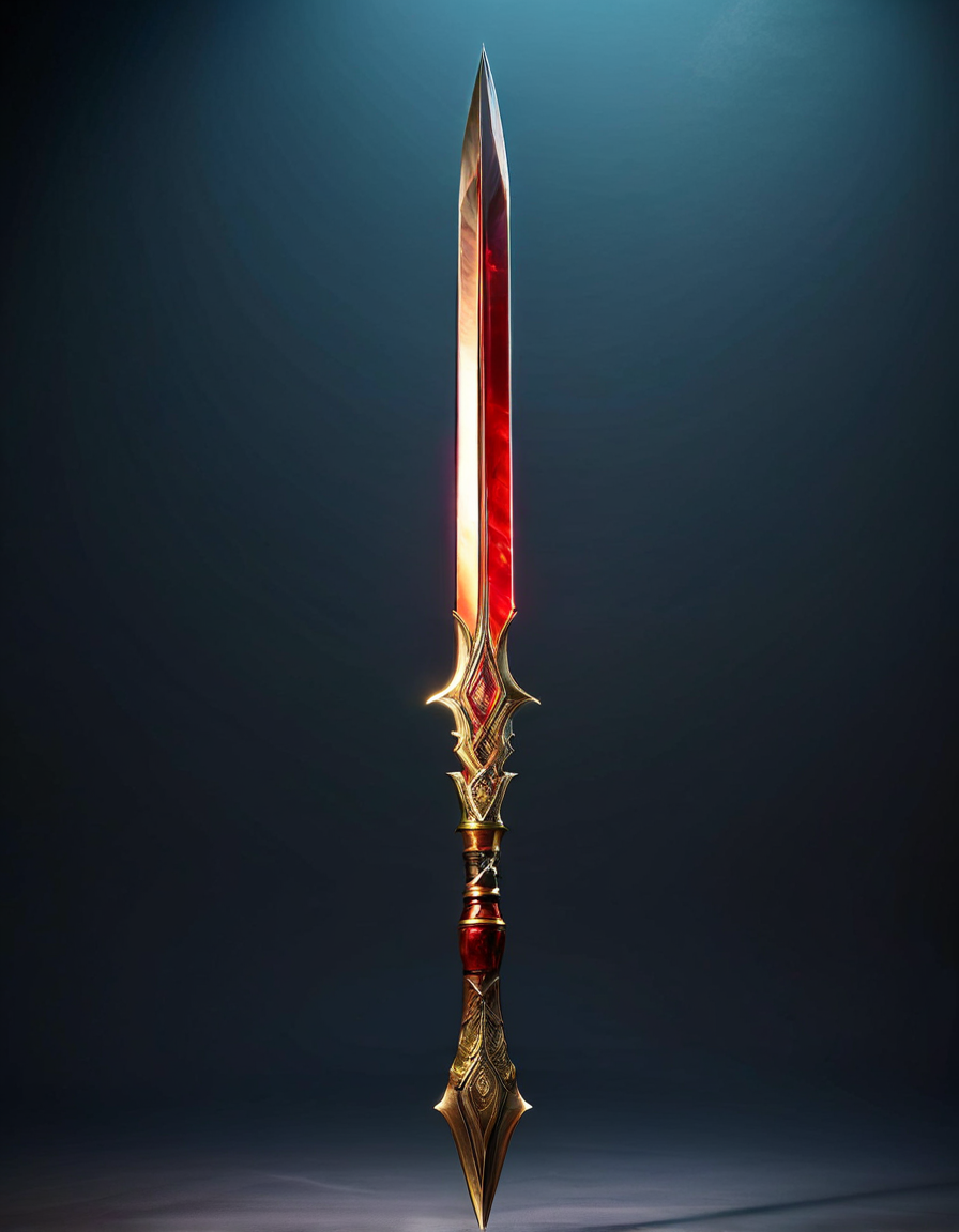 Picture of a long spear with a red and gold glow to it simil... by ...
