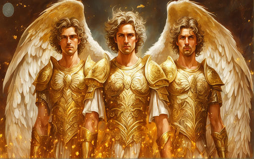 Three angels male standing with gold wings by Viet Le - Playground