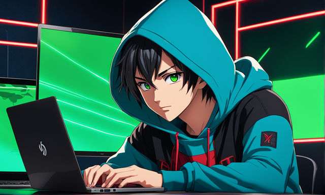 Generate an image of anime Mal character sitting behind a l... by ...