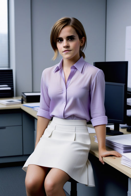 Emma Watson as a 25 year old female secretary models a white... by paco ...