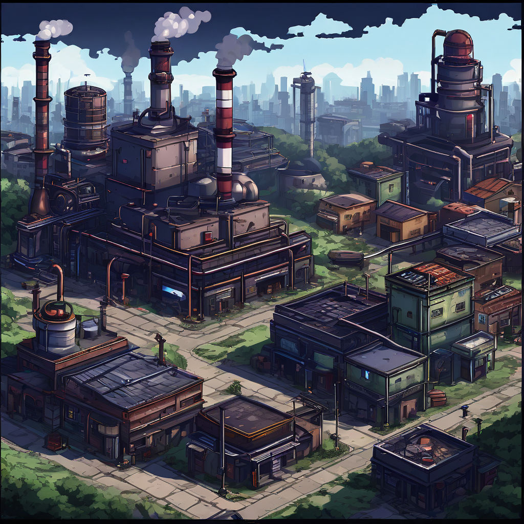 A 2d RPG map large polluted city and have houses and one fa... by ...
