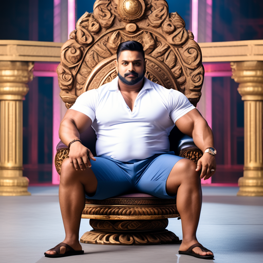 An indian bodybuilder with a big round belly leaning back on... by Yael ...