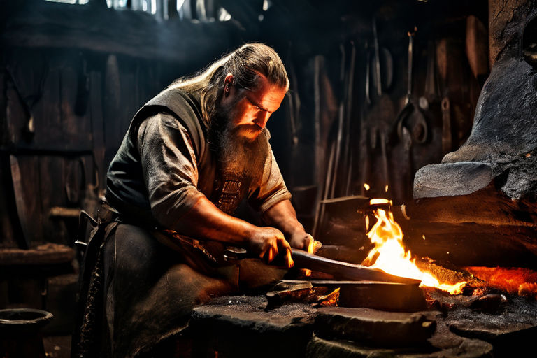 Viking blacksmith forges a sword in the forge by NFT Mixed Reality ...