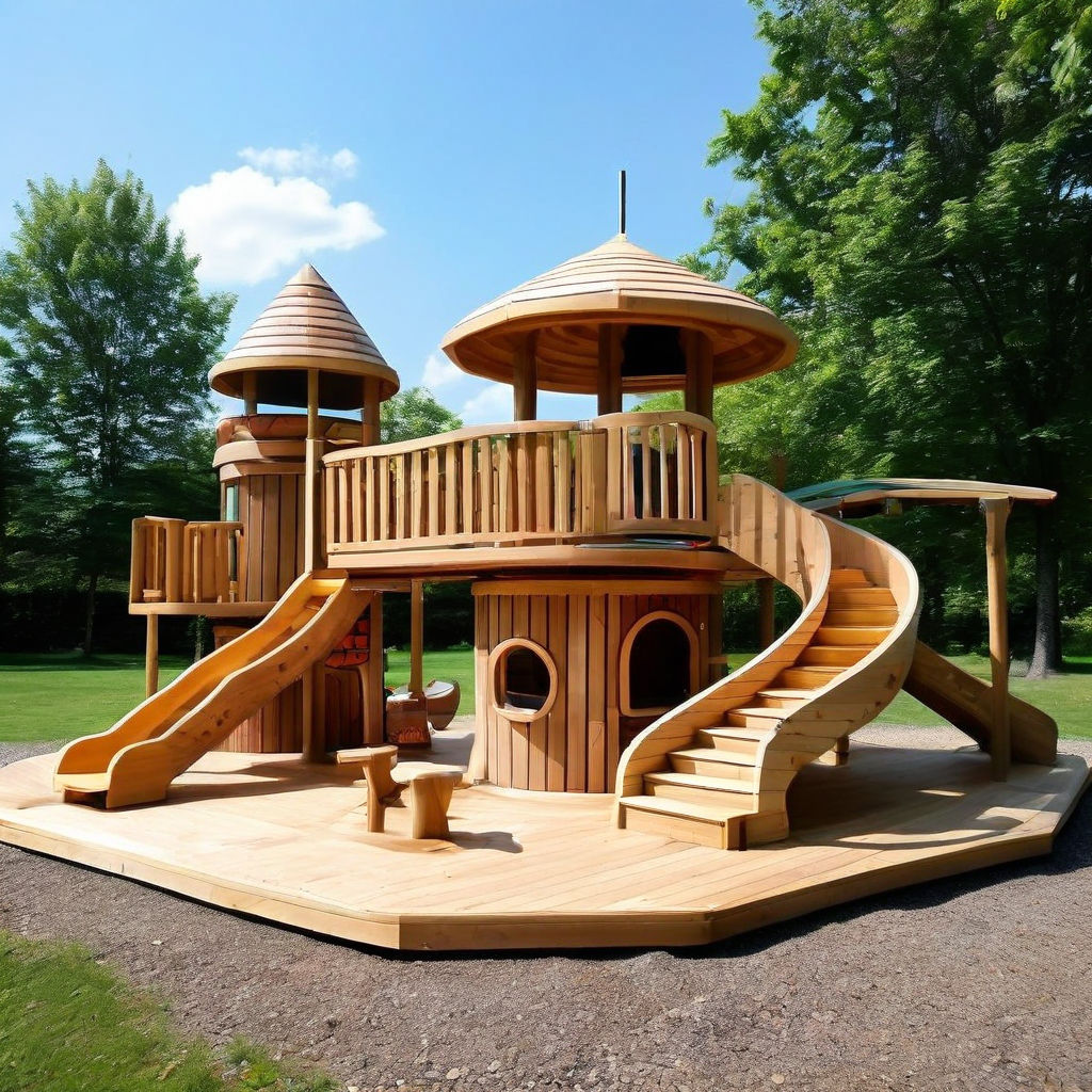 A kids wood playground with simple wood set. has two turrets... by ...