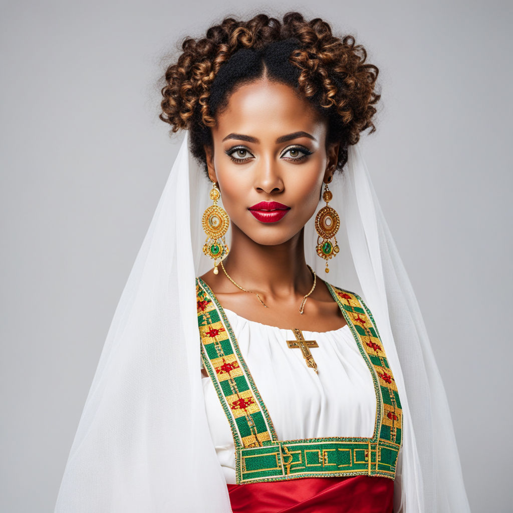 Gorgeous Habesha woman donning traditional white cultural at... by aju ...