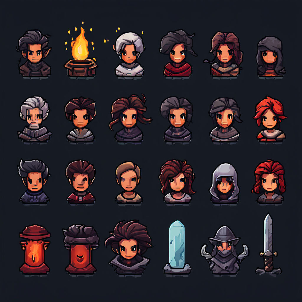 Pixel art RPG character icons. by k g - Playground