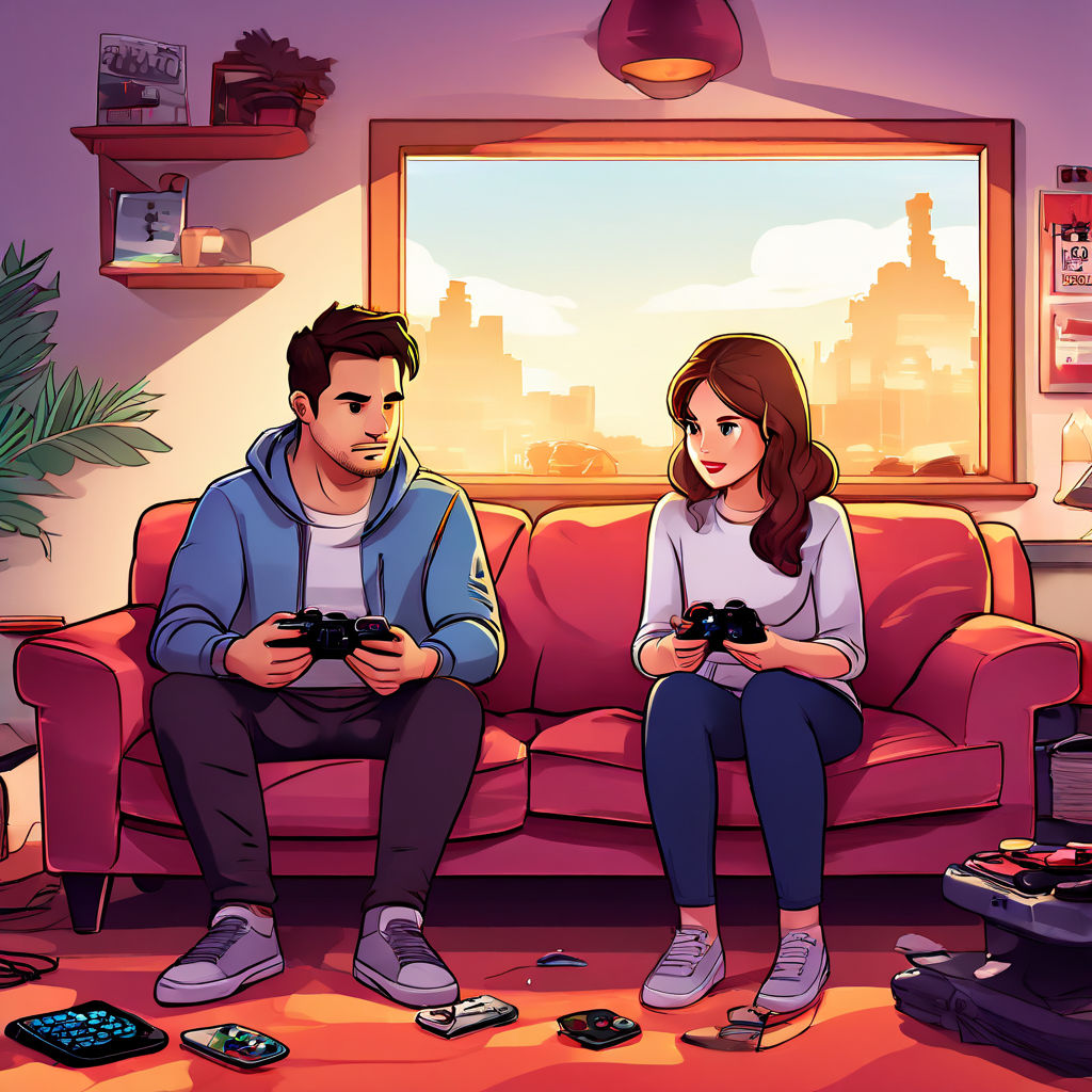 "An image depicting a living room scene where one person is ... by ...