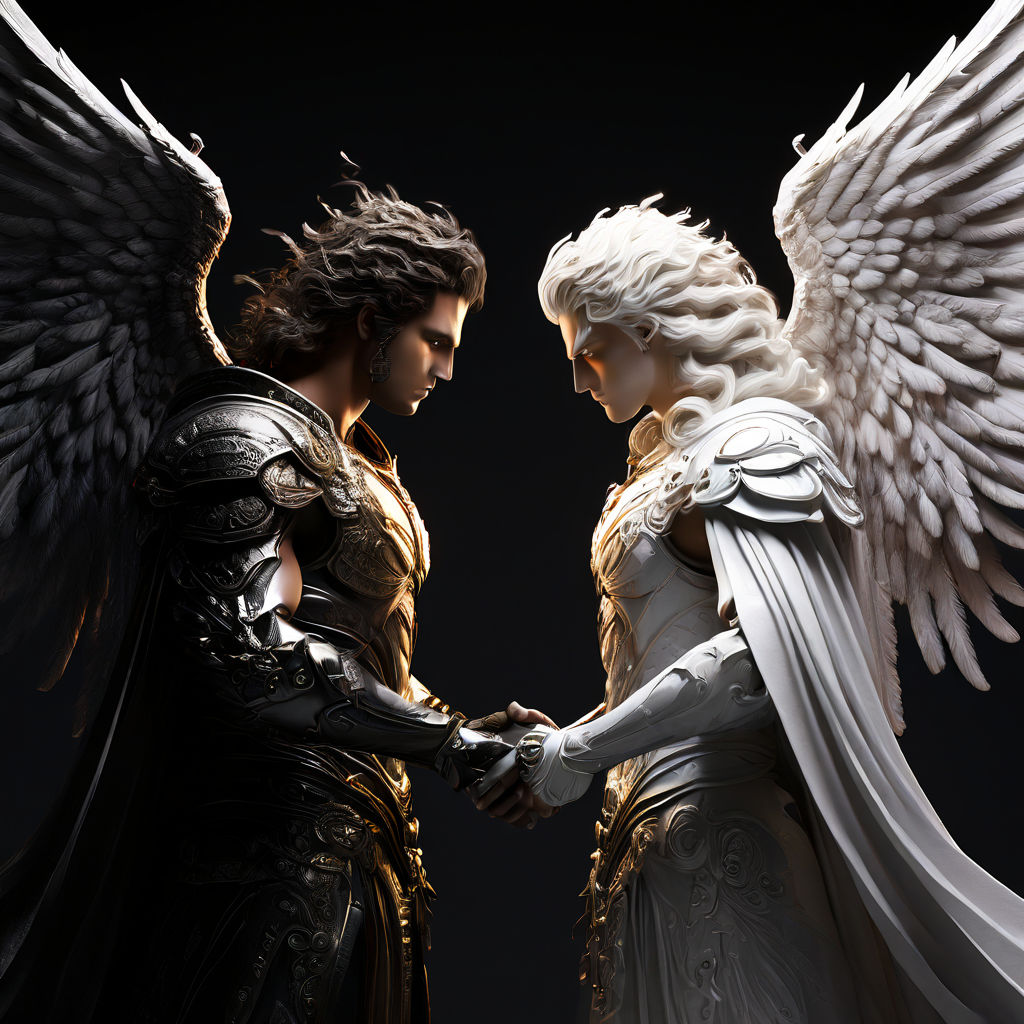 A beautiful white angel man and a beautiful demon man face t... by Gilvan Sousa - Playground