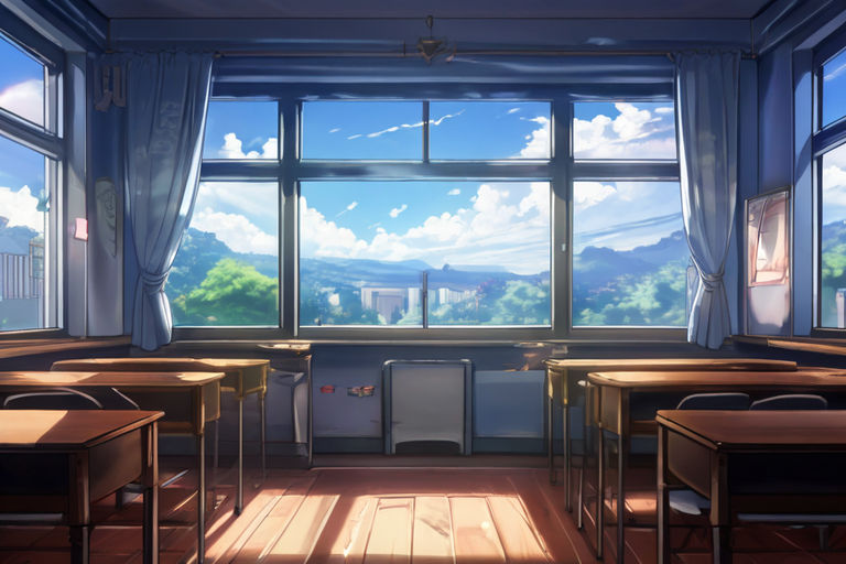 An empty classroom anime like and it is on back view point a... by ...