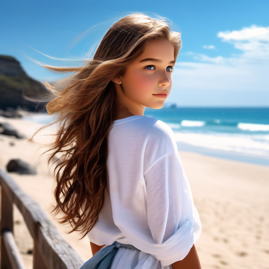Generate a 12-year-old foreign girl with full back view by weilian tumu - Playground