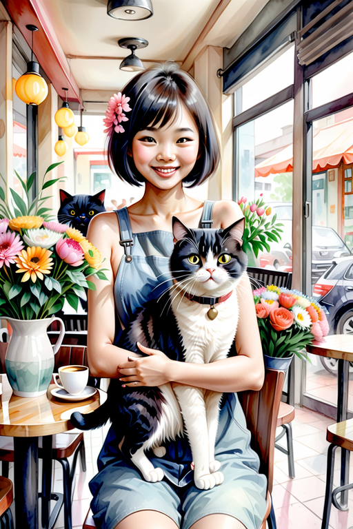 An Asian happy woman with bobbed haircut with an even happi... by SJ ...