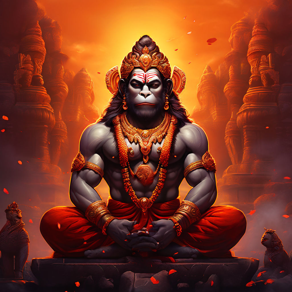 Illustrate the scene where Hanuman exhibits his devotion and... by ...