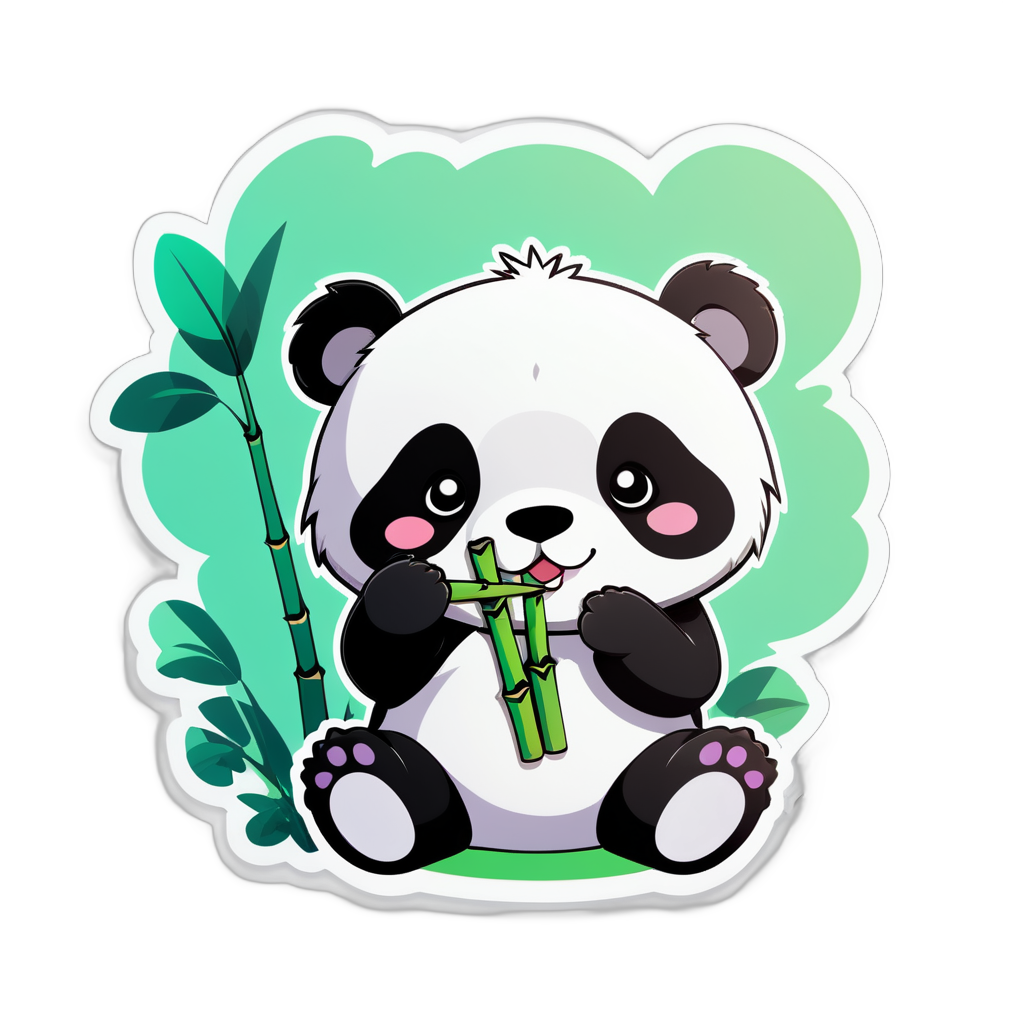 I made an AI sticker of A cute panda eating bamboo