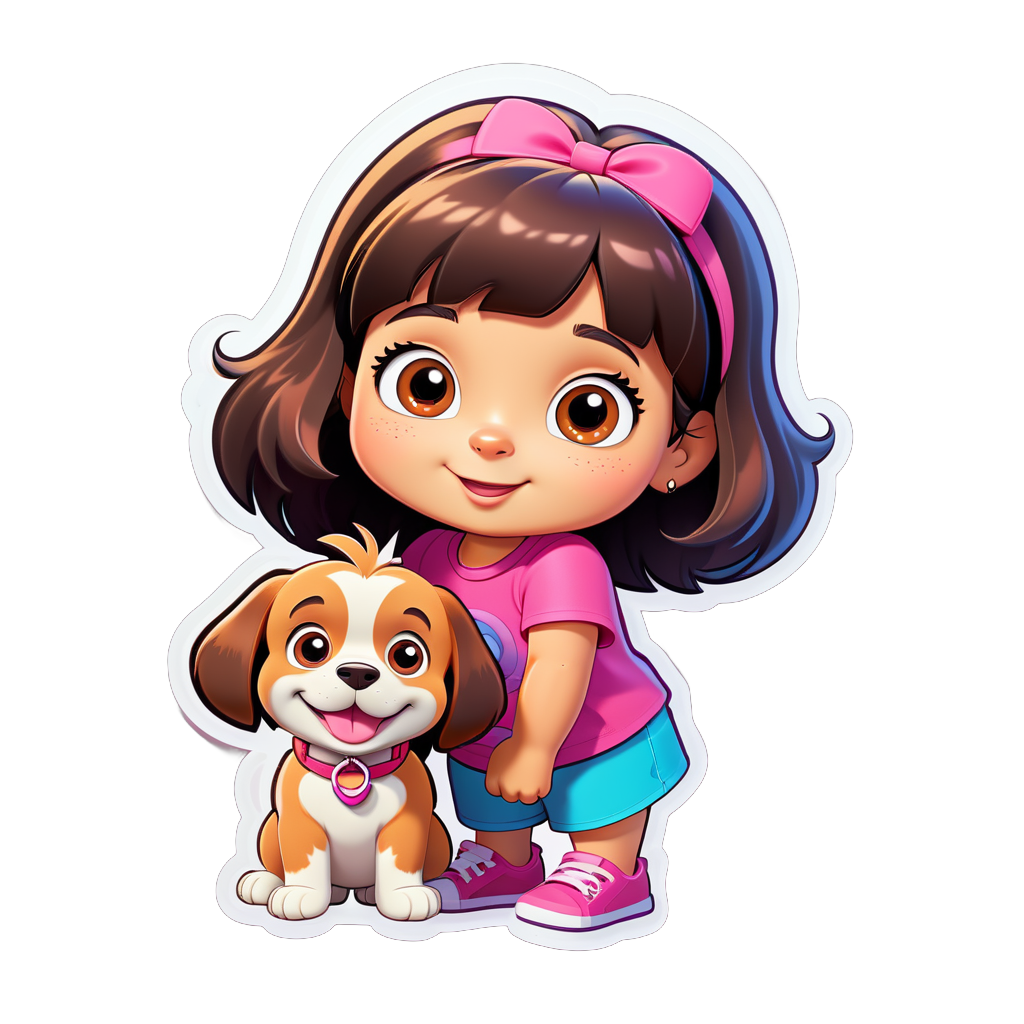I made an AI sticker of Dora with a cute dog
