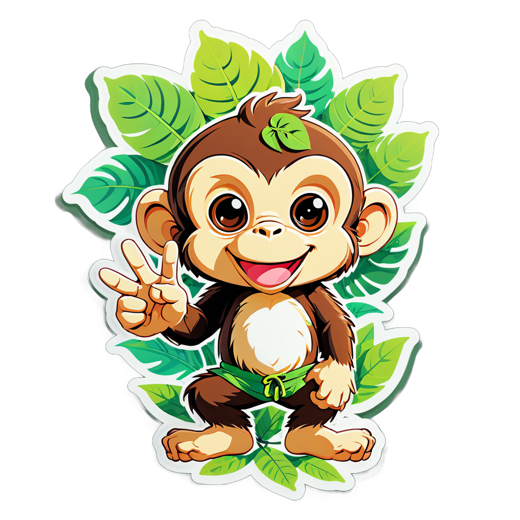 I made an AI sticker of monkey with leaf over crotch giving peace sign