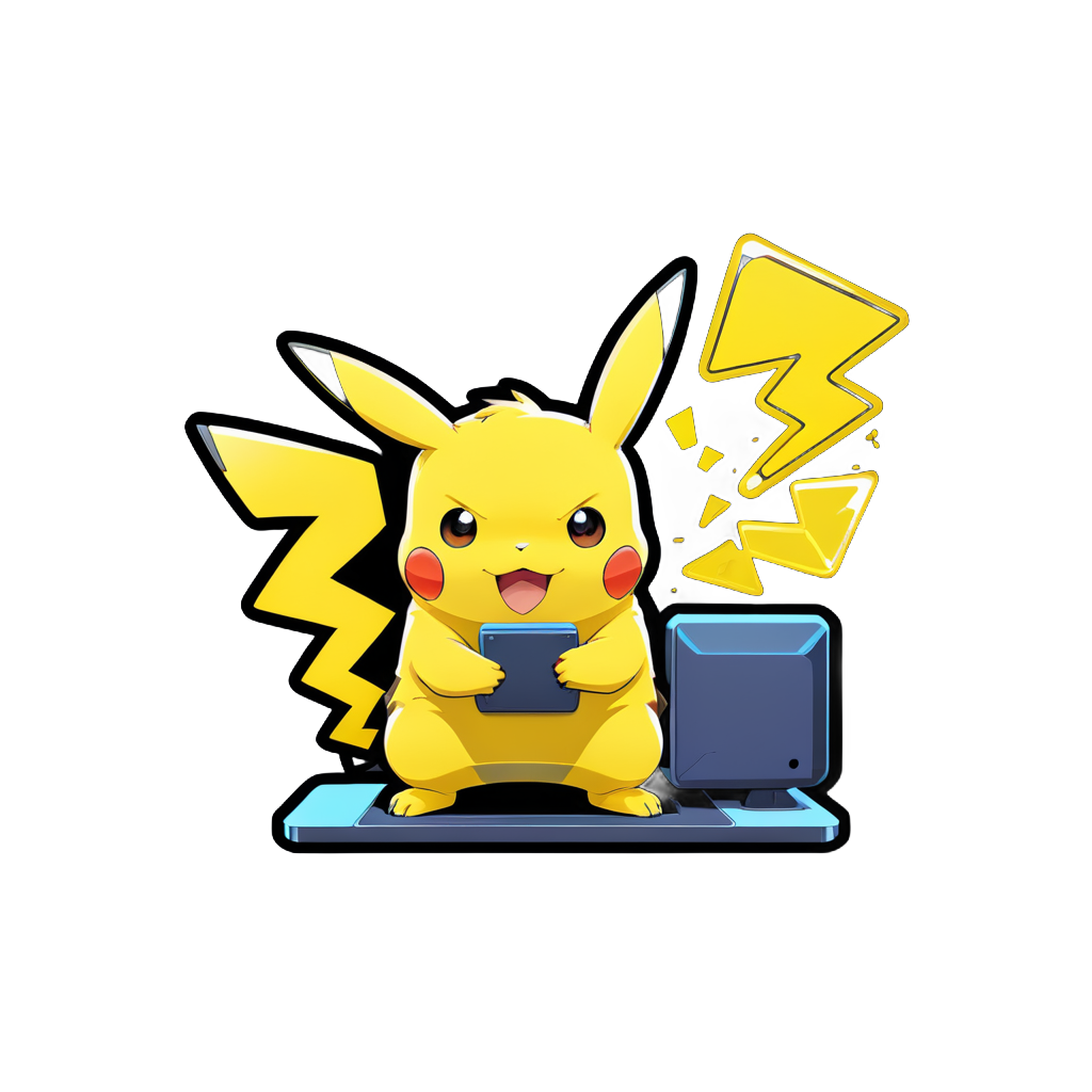 I made an AI sticker of pikachu typing something in front of a monitor
