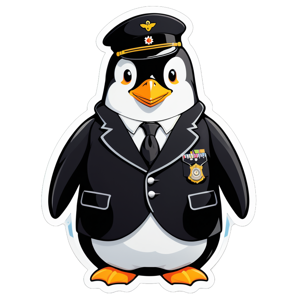 I made an AI sticker of penguin wearing a 40s military german black suit