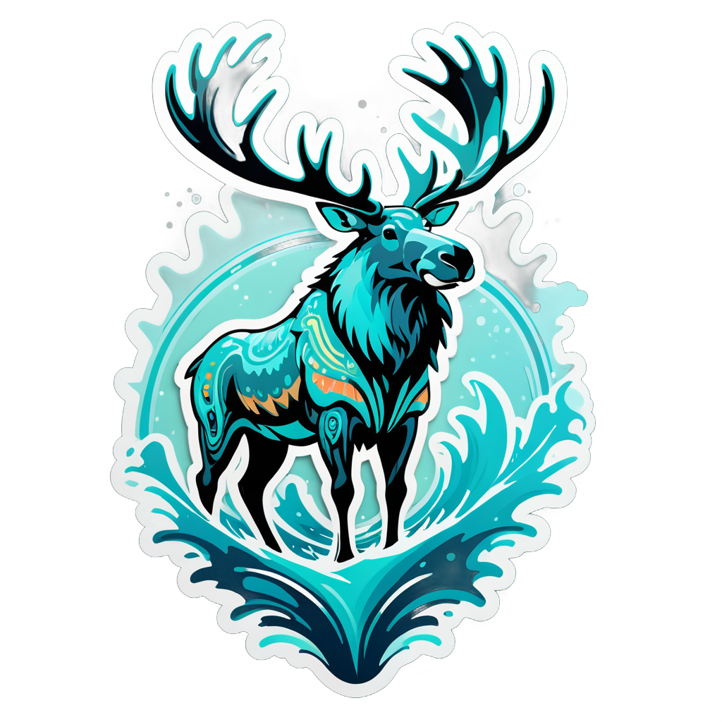 I made an AI sticker of Warrior moose with colors of the ocean like teal
