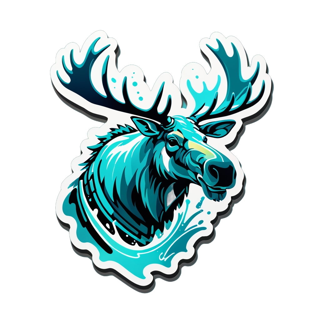 I made an AI sticker of warrior moose with colors of the ocean like teal