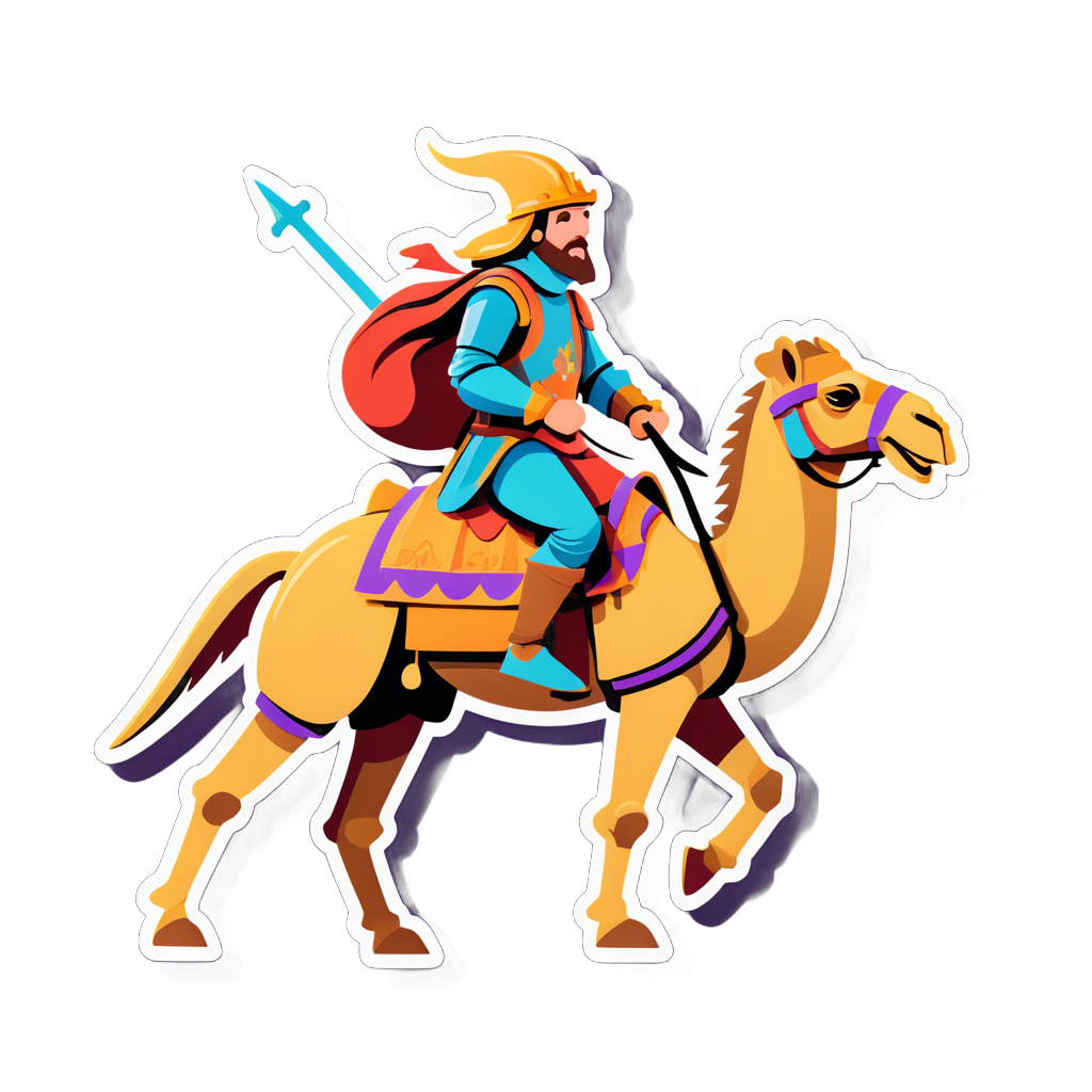 I made an AI sticker of Medieval knight riding a camel outrun style