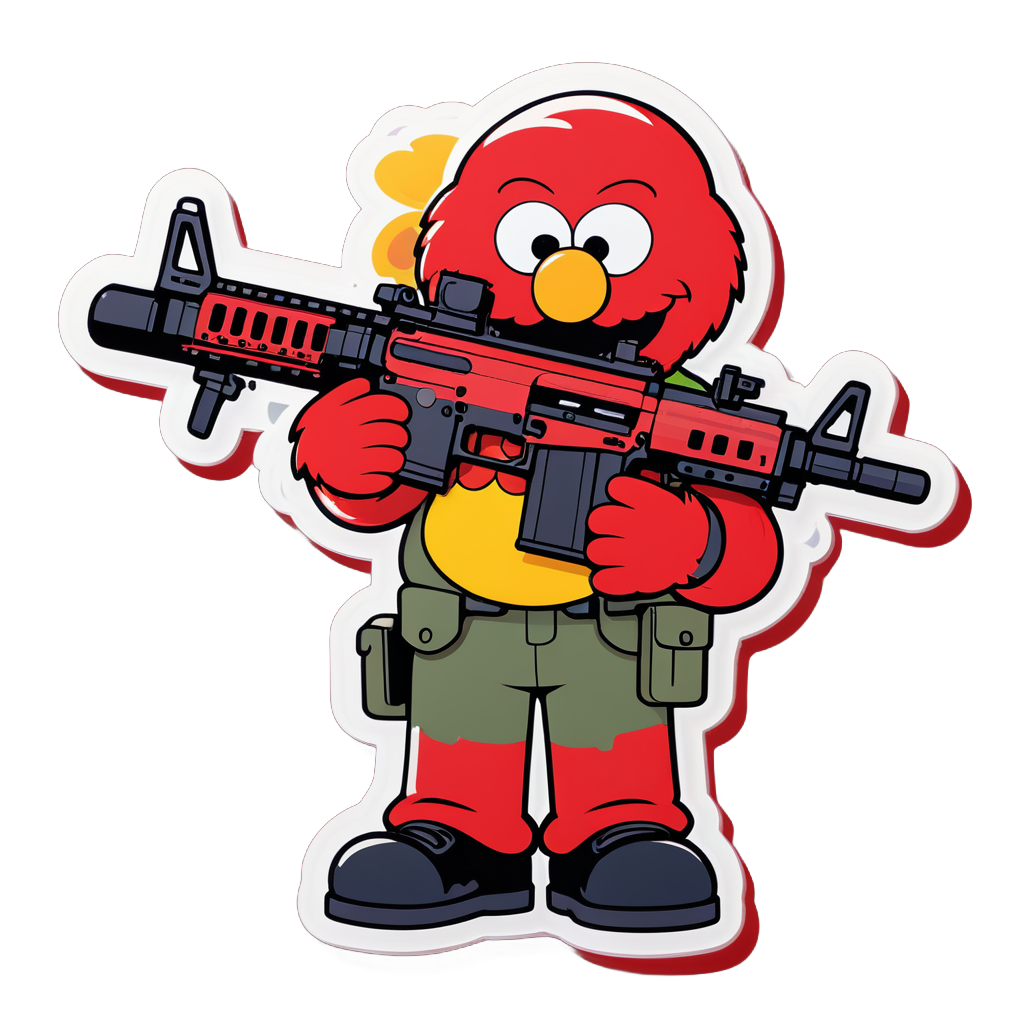 I made an AI sticker of elmo holding an ar-16