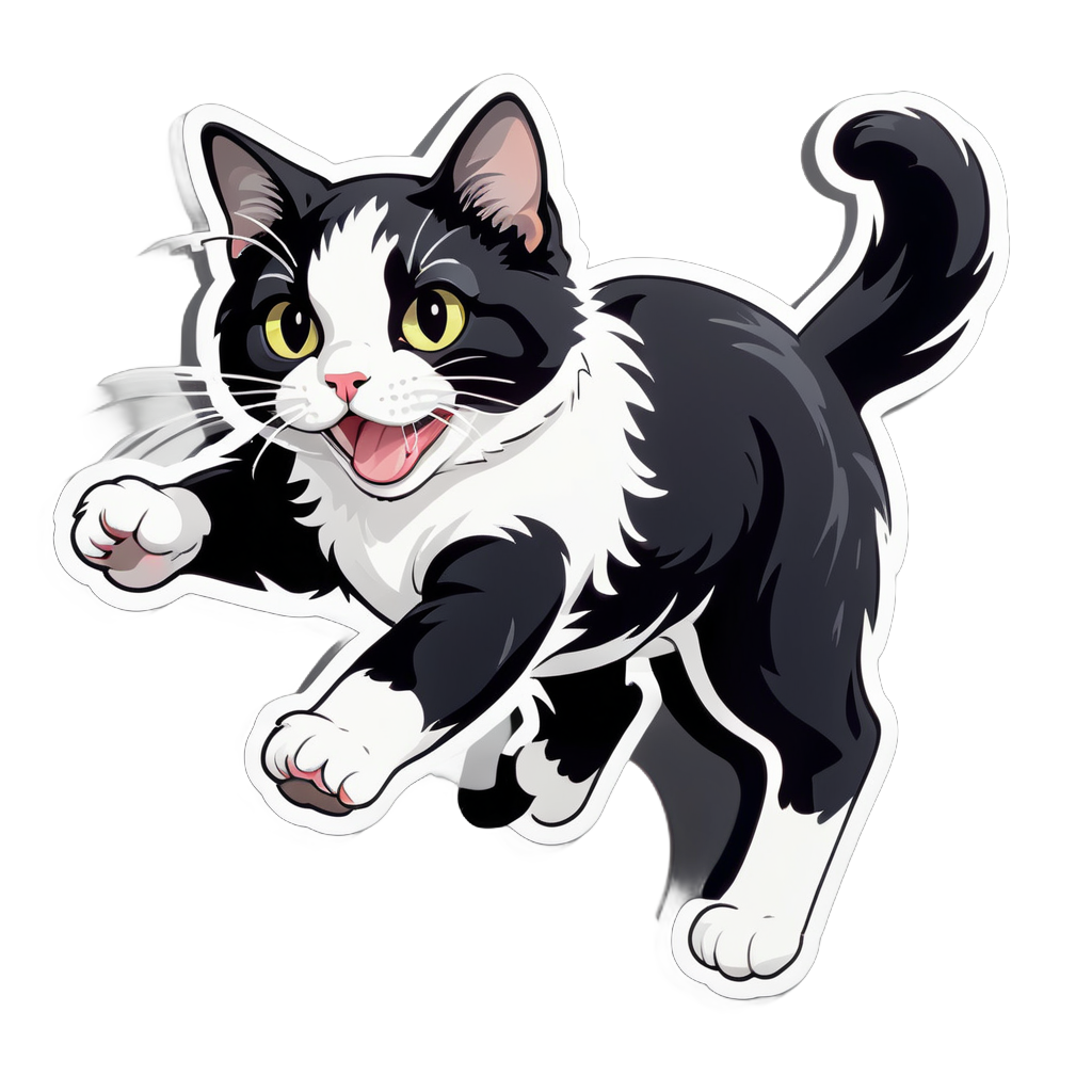 I made an AI sticker of Black and white cat running