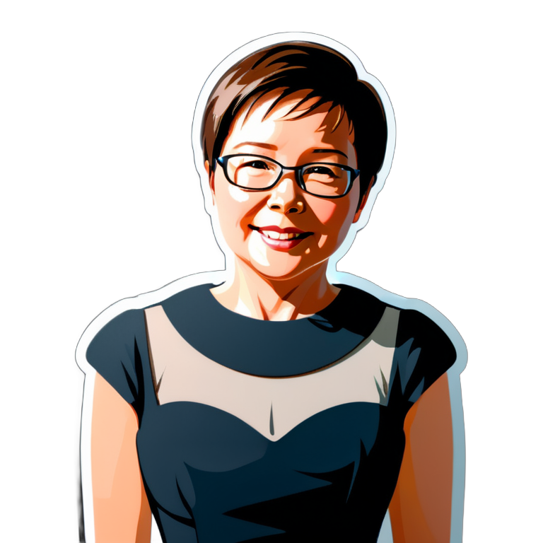 I made an AI sticker of A lady full of air, with short hair, wearing a ...