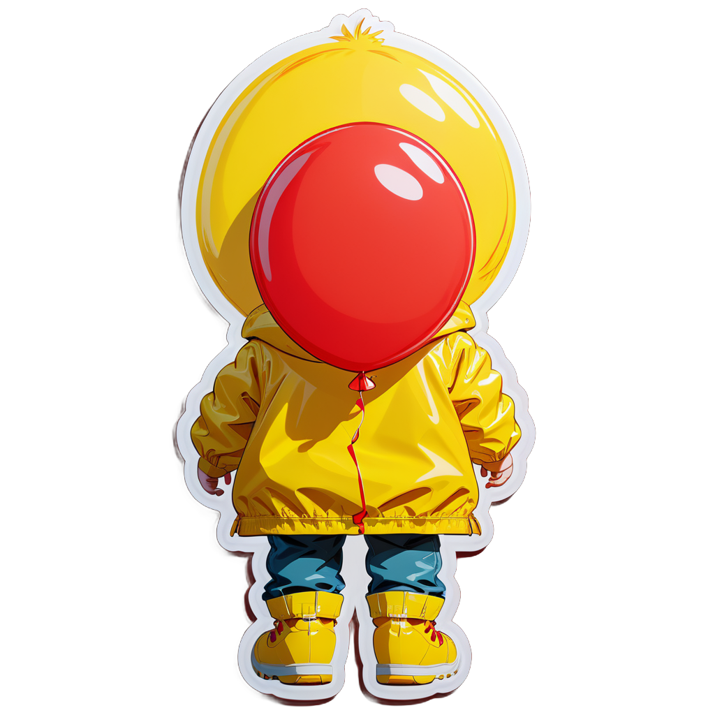I made an AI sticker of Back view of a child wearing a yellow raincoat ...