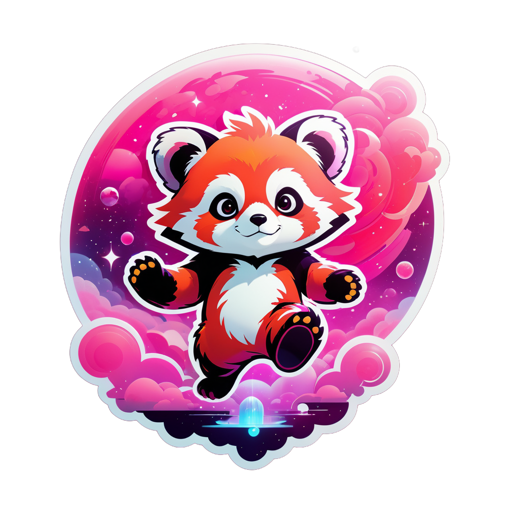 I made an AI sticker of Flying red panda in futuristic niflheim among ...