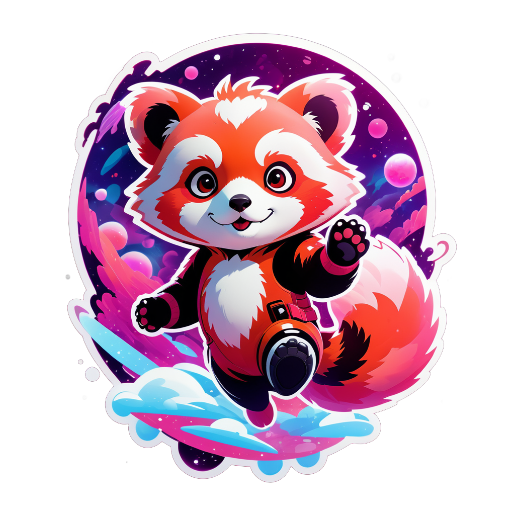 I made an AI sticker of Flying red panda in futuristic niflheim among ...