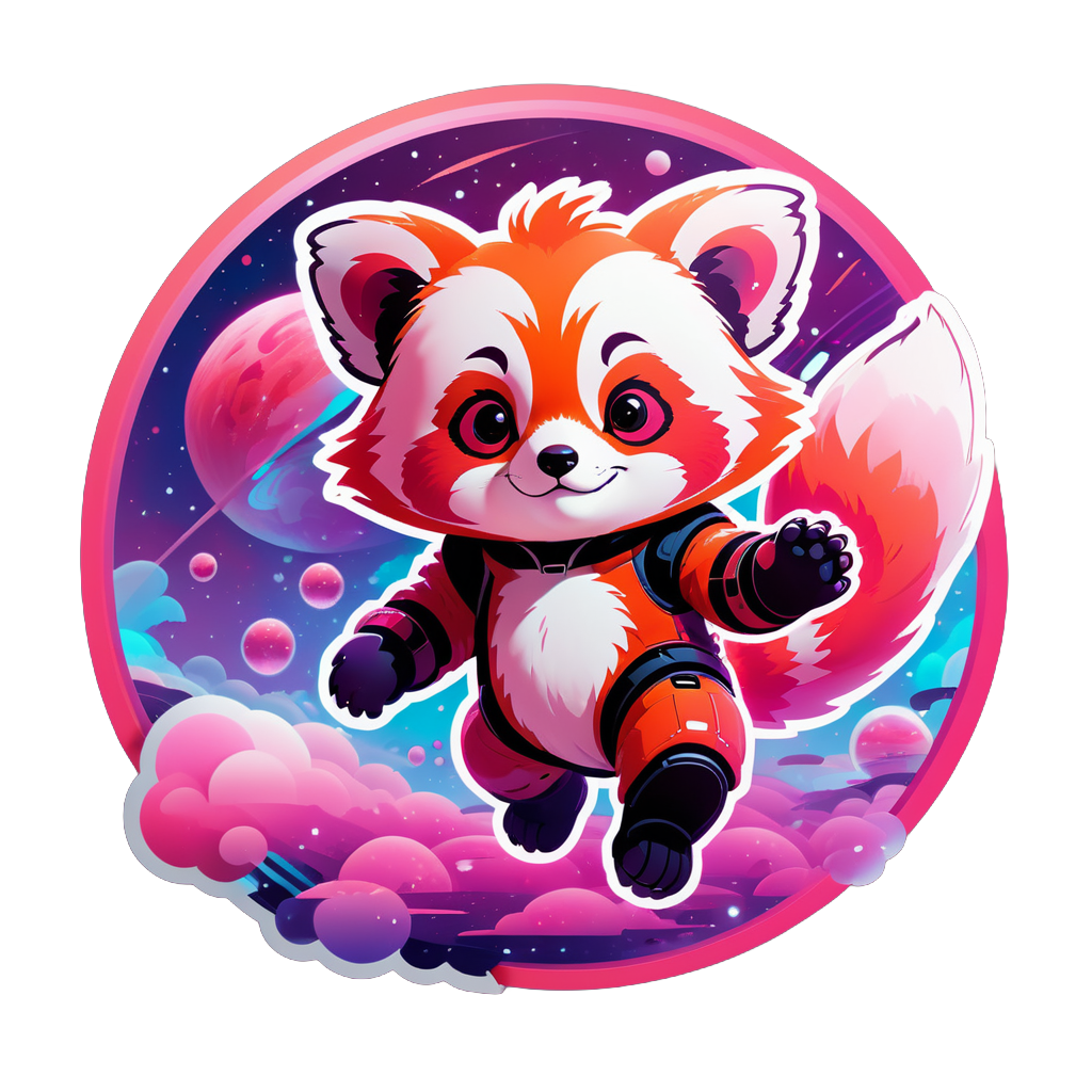 I made an AI sticker of Flying red panda in futuristic niflheim among ...
