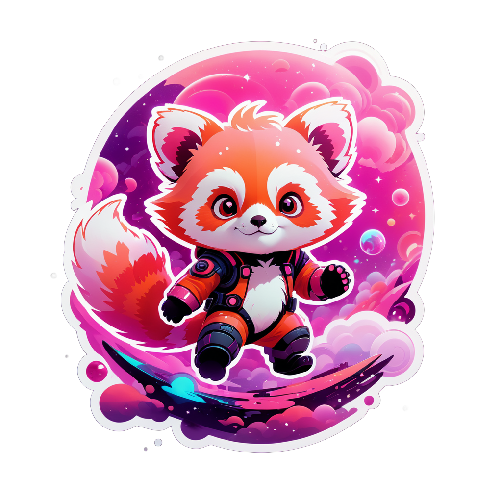 I made an AI sticker of Flying red panda in futuristic niflheim among ...