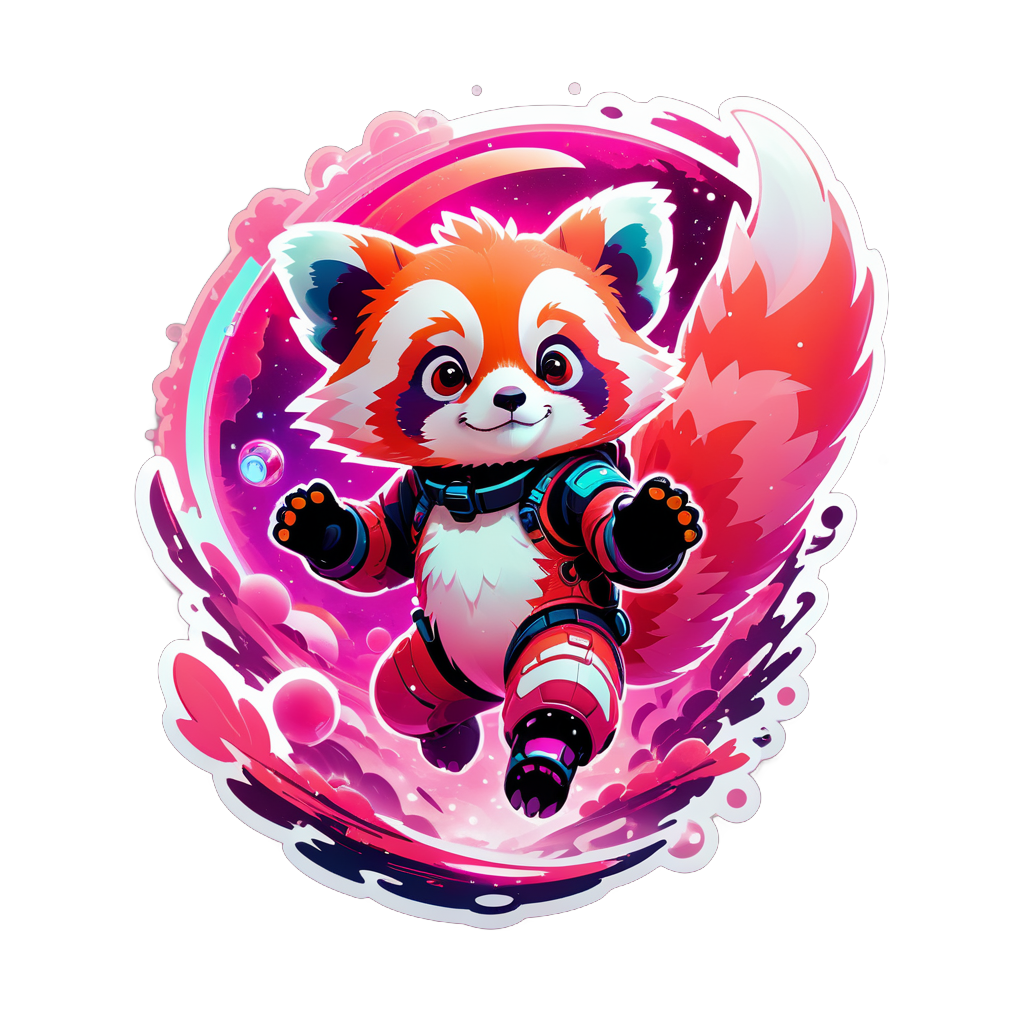I made an AI sticker of Flying red panda in futuristic niflheim among ...