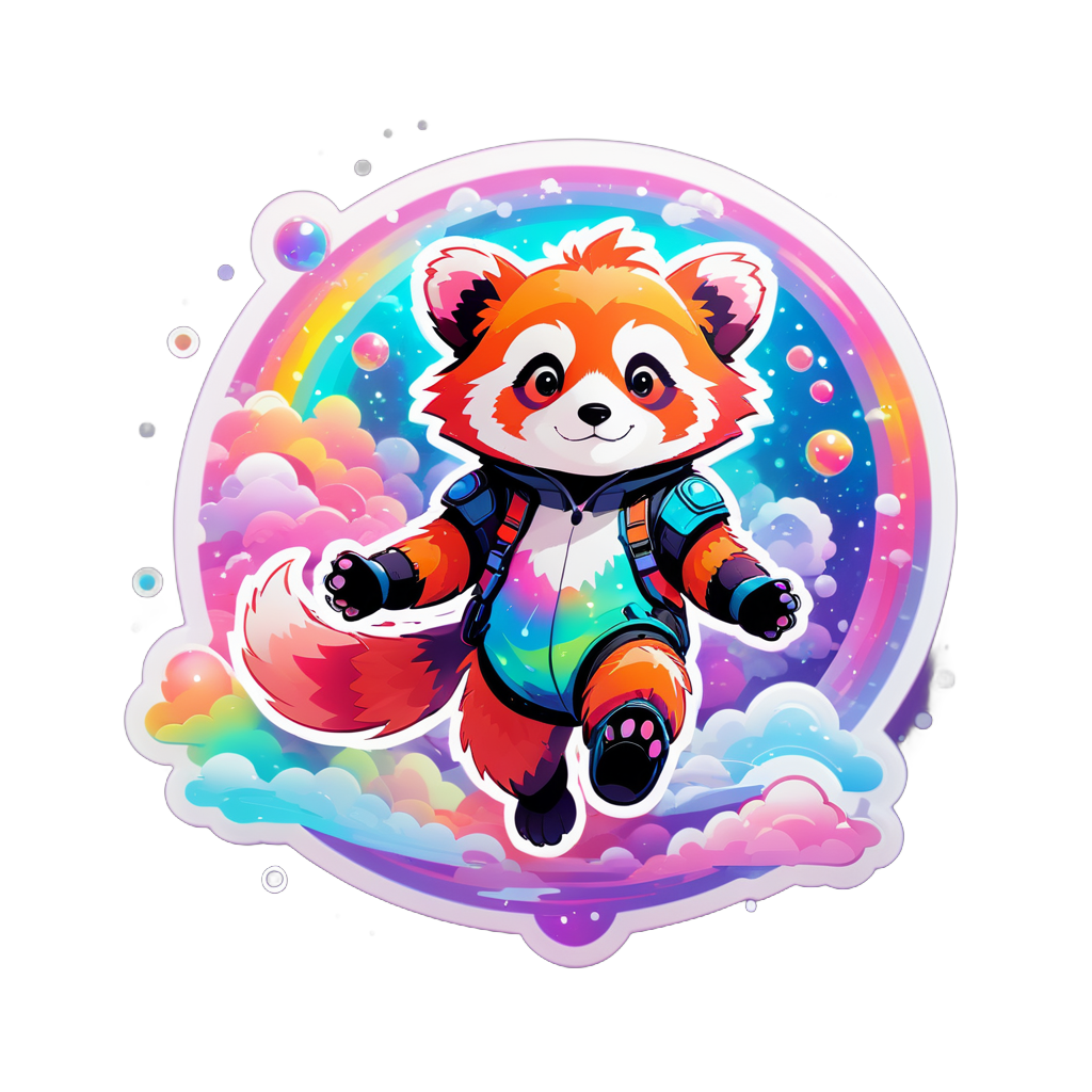 I made an AI sticker of Flying red panda in futuristic niflheim among ...