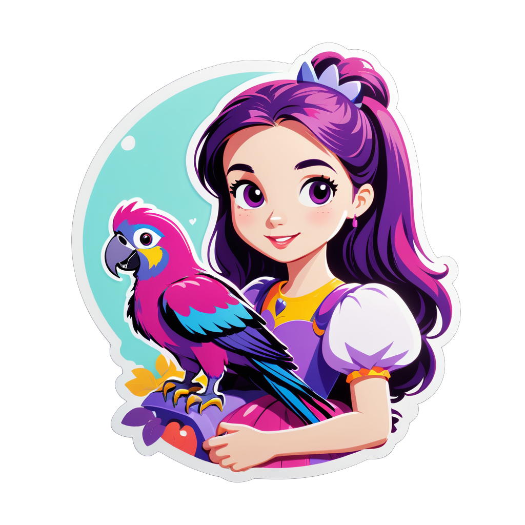 I made an AI sticker of Teenage princess and her purple pet parrot