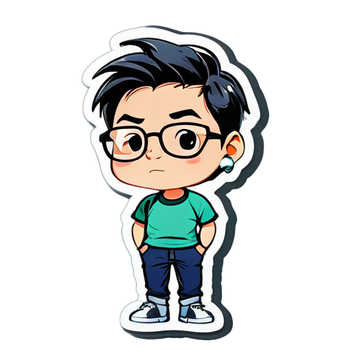 I made an AI sticker of A young Chinese man with glasses, full body photo