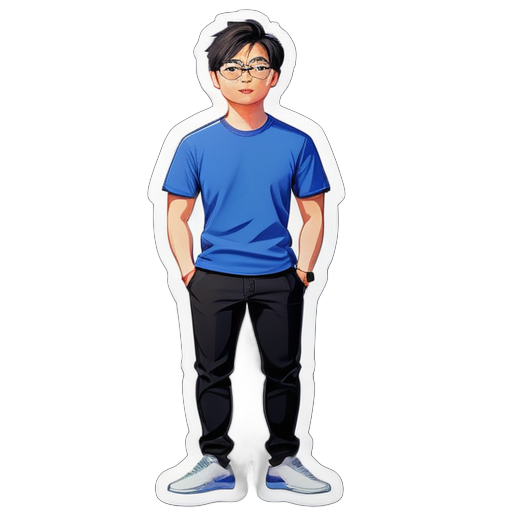 I made an AI sticker of A young Chinese man with glasses, full body photo