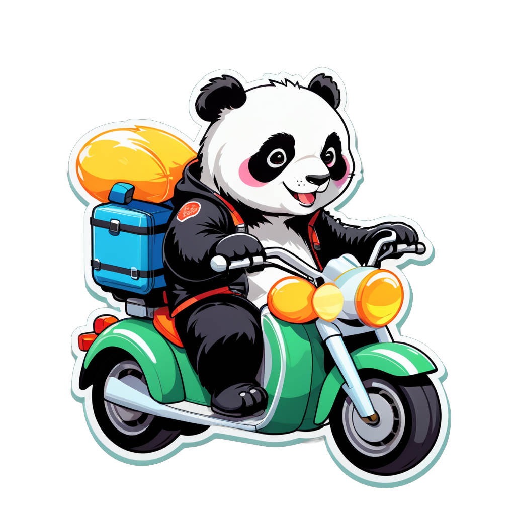 I made an AI sticker of A Chinese giant panda riding a motorcycle
