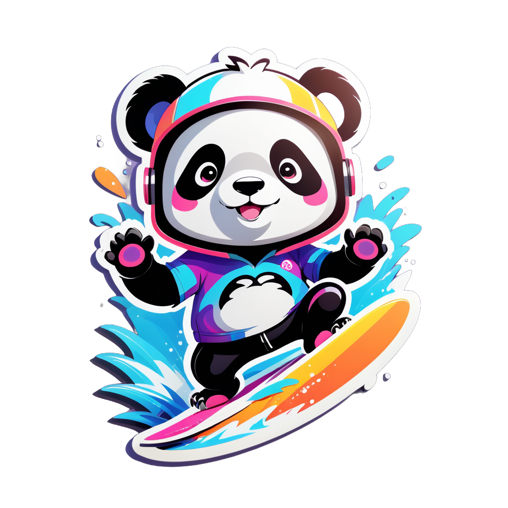 I made an AI sticker of panda surfing wearing vr headset