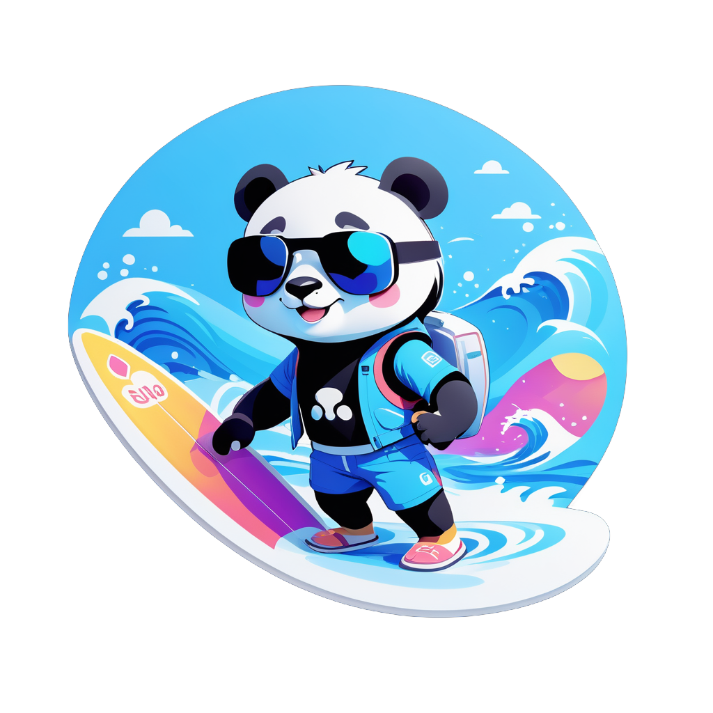 I made an AI sticker of panding surfing wearing vr set and iphone ...