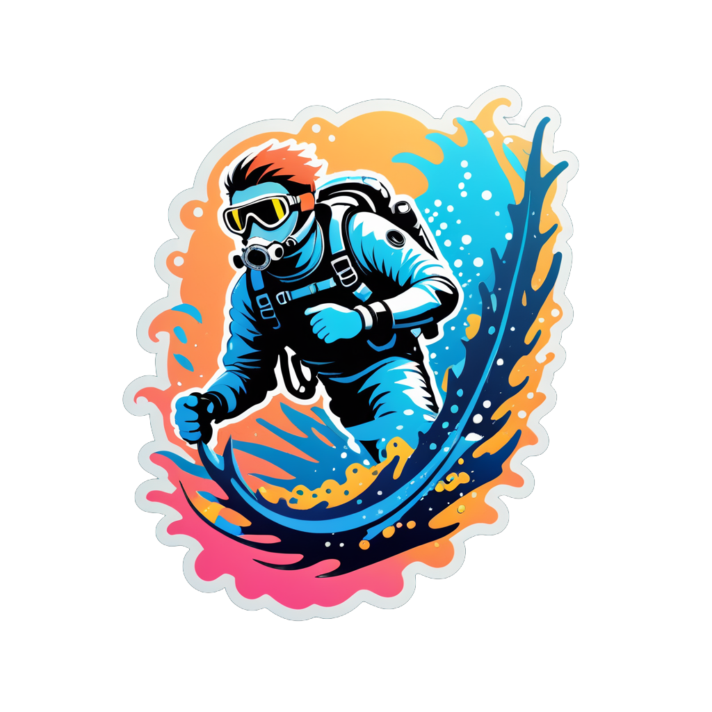 I made an AI sticker of A scuba diver , barracuda storm