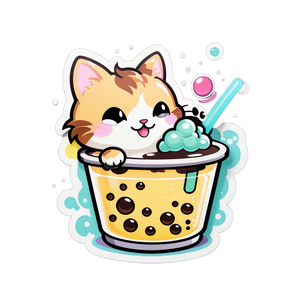 I made an AI sticker of cat pooping bubble tea