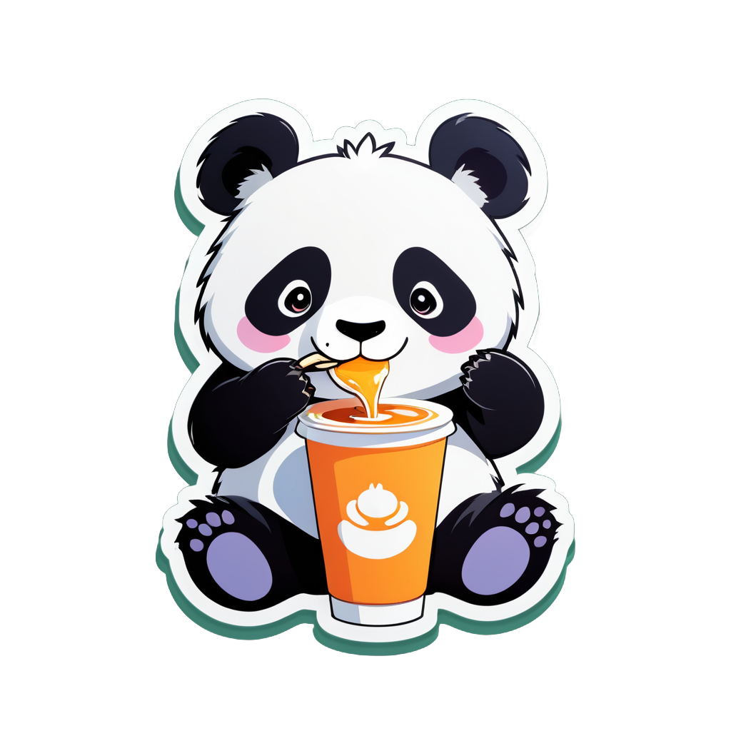 I made an AI sticker of Panda drinking Luckin coffee.